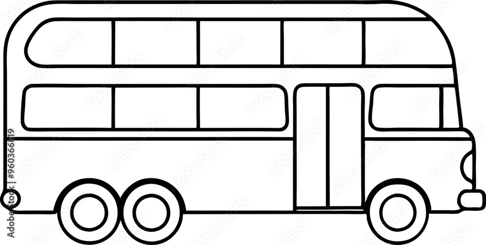 Simple Black and White Outline of a Classic Double-Decker Bus for ...