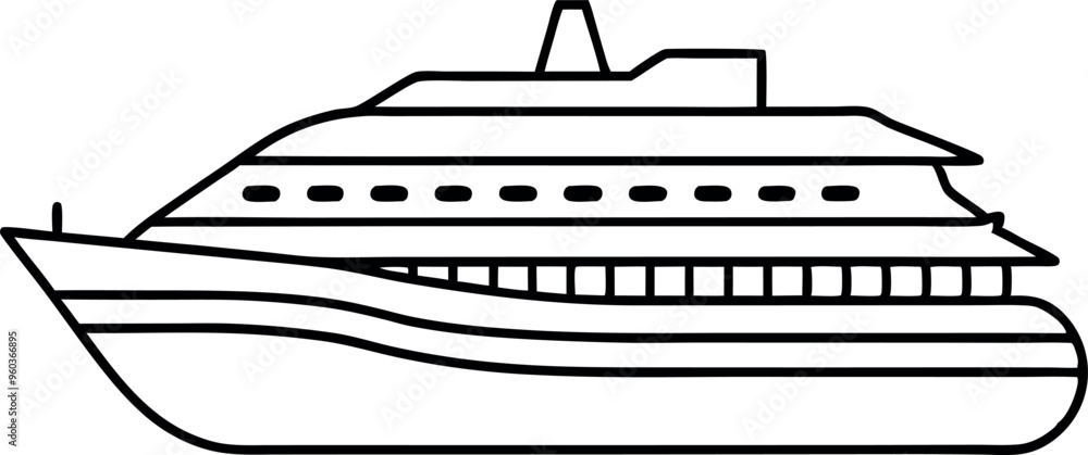 Minimalist Cruise Ship Line Drawing Against a White Background ...