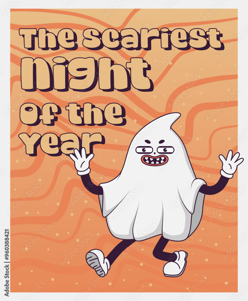 Trendy Groovy retro 70s Halloween posters with Gloved ghosts and ...