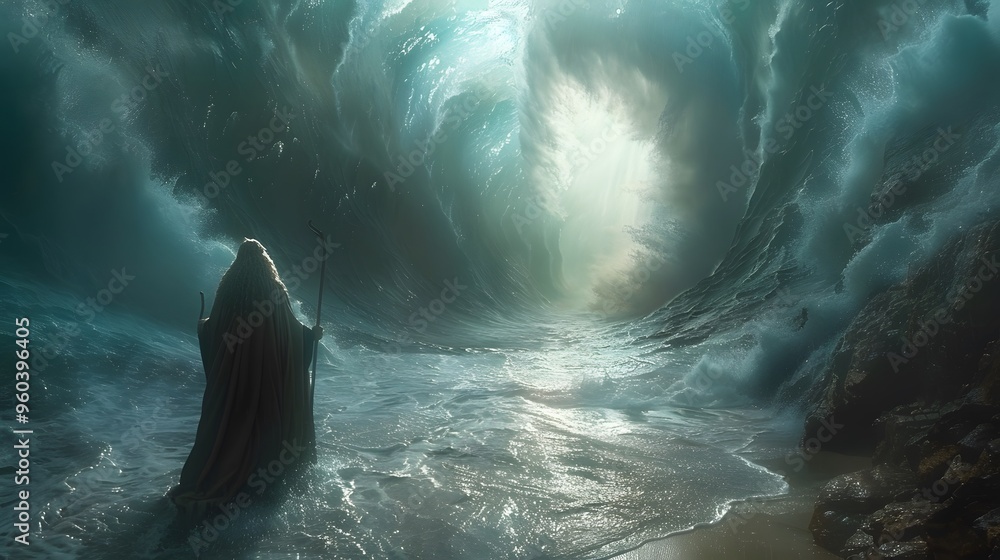 Visualize the dramatic crossing of the Red Sea, with Moses at the ...
