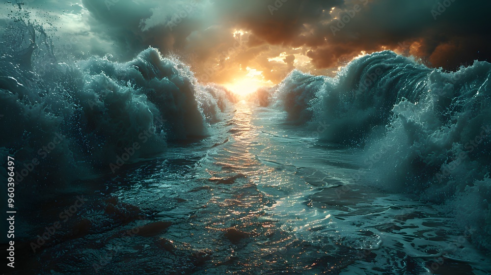 Stock-Illustration „Visualize the dry pathway created by Moses parting ...