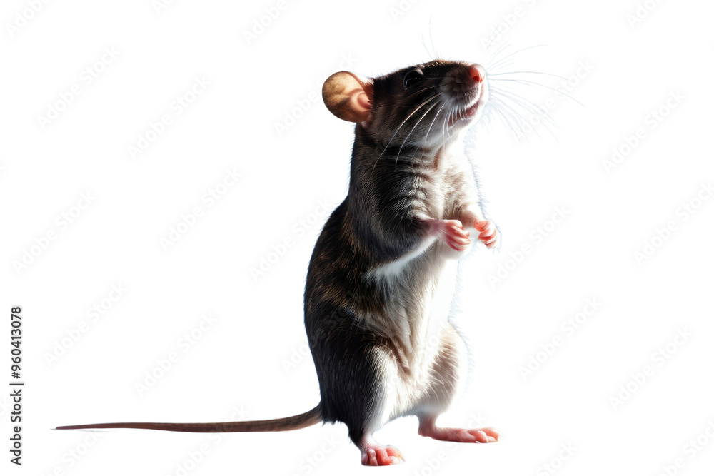 Rat balancing on hind legs gazing upwards, transparent background ...