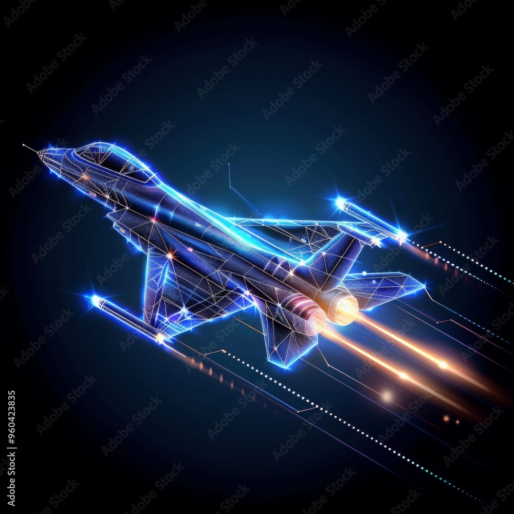 Ilustración de Stock Digital high-speed fighter jet in low poly ...