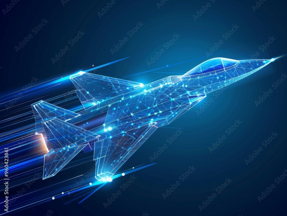 Digital high-speed fighter jet in low poly wireframe, smart Advanced ...