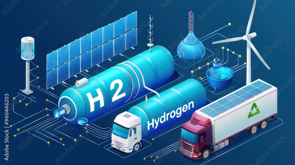 Isometric Hydrogen energy car. Alternative energy and zero emission. Hydrogen powered ...