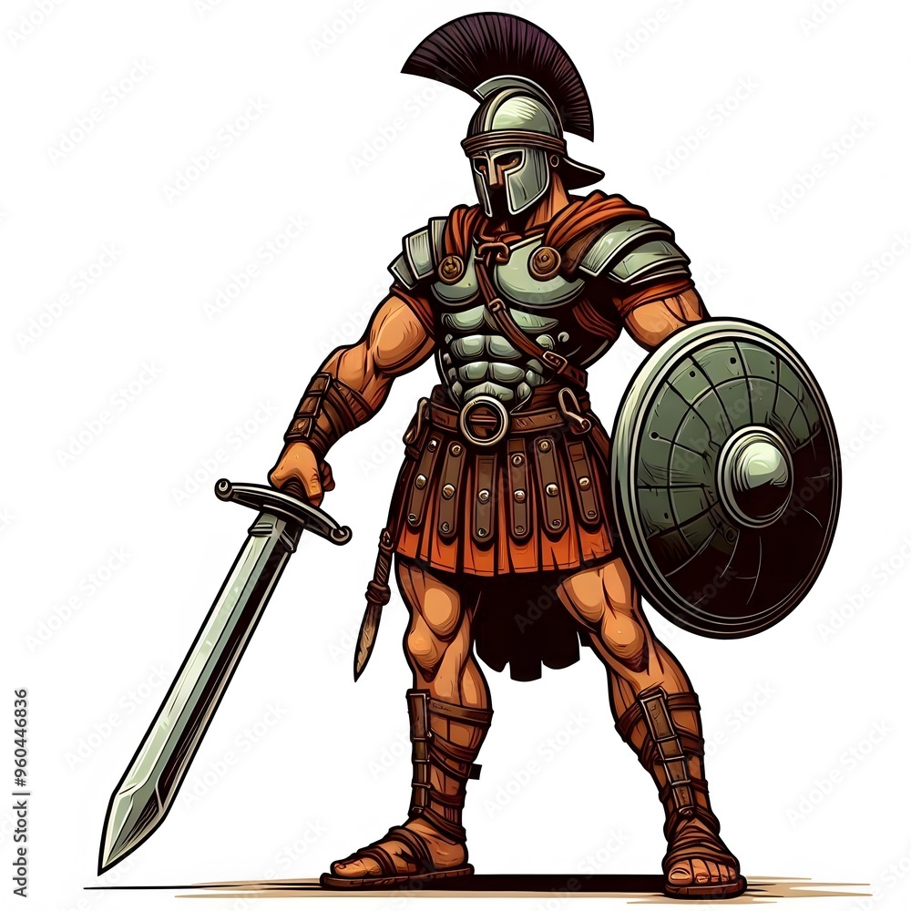 Cartoon Spartan Warrior Clipart - Cute Gladiator Character with Sword ...