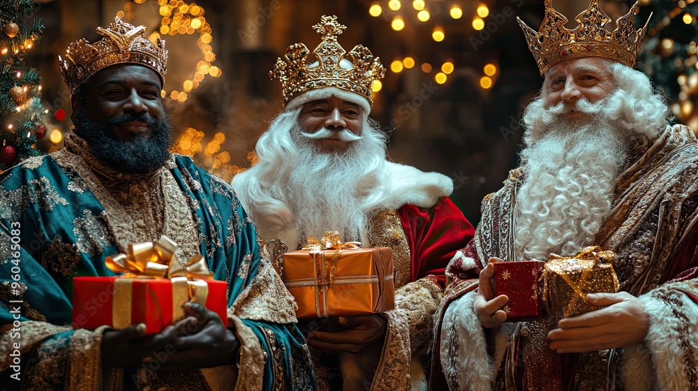 Happy Three Kings , Melchor, Gaspar and Baltasar, with presents on ...
