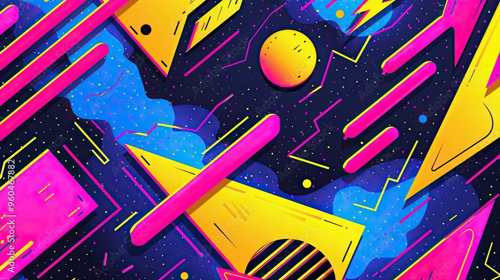 Neon color accents and angular shapes in a dynamic 80s wallpaper with ...