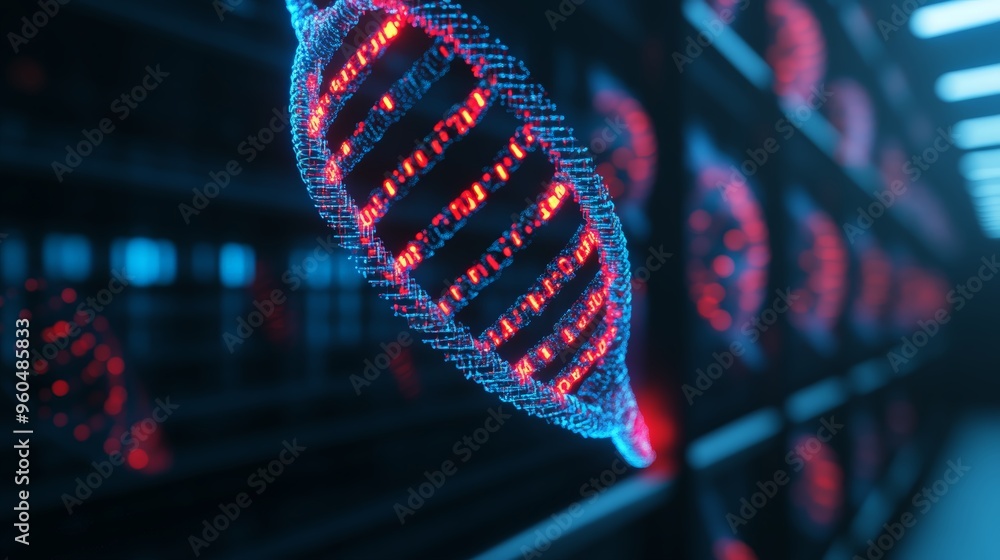 High-resolution holograms of DNA sequences floating above lab desks in ...