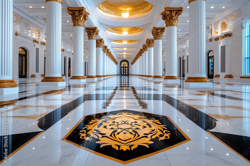 History museum interior with classical architecture and grand hallways ...
