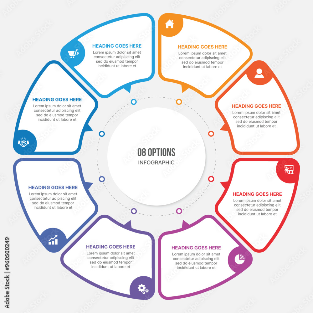 Circle Infographic Template Design With 8 Steps, Process Workflow ...