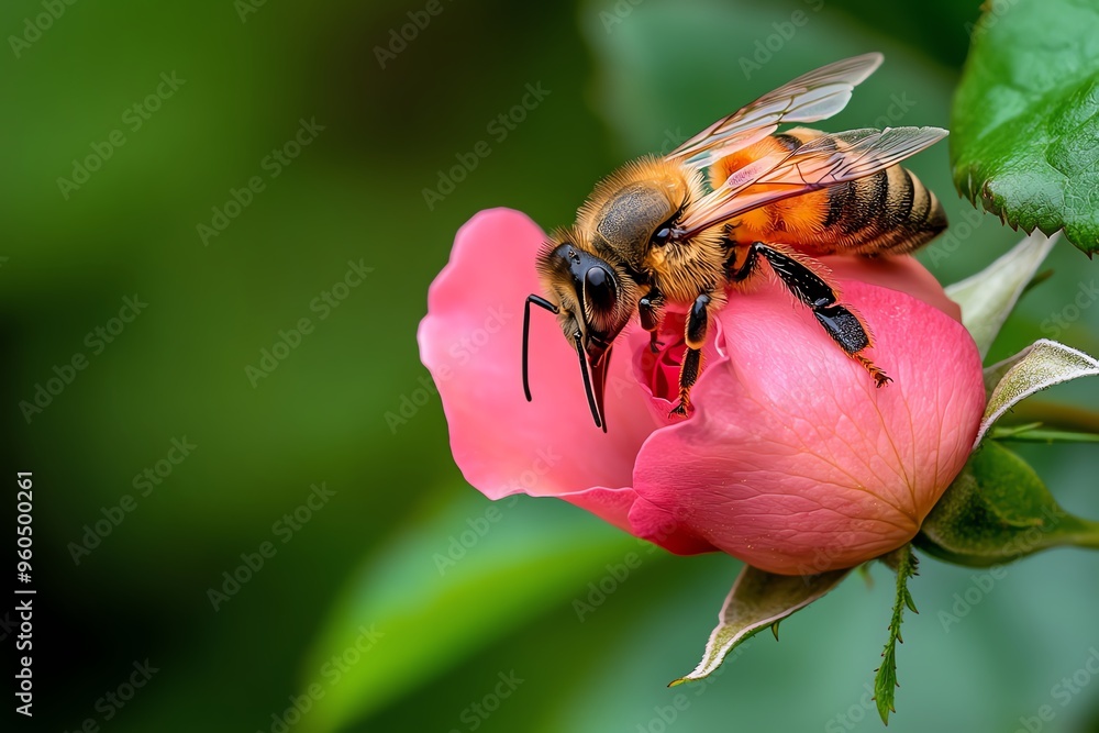 Bees and wild roses, simple beauty, essential pollination underline the ...