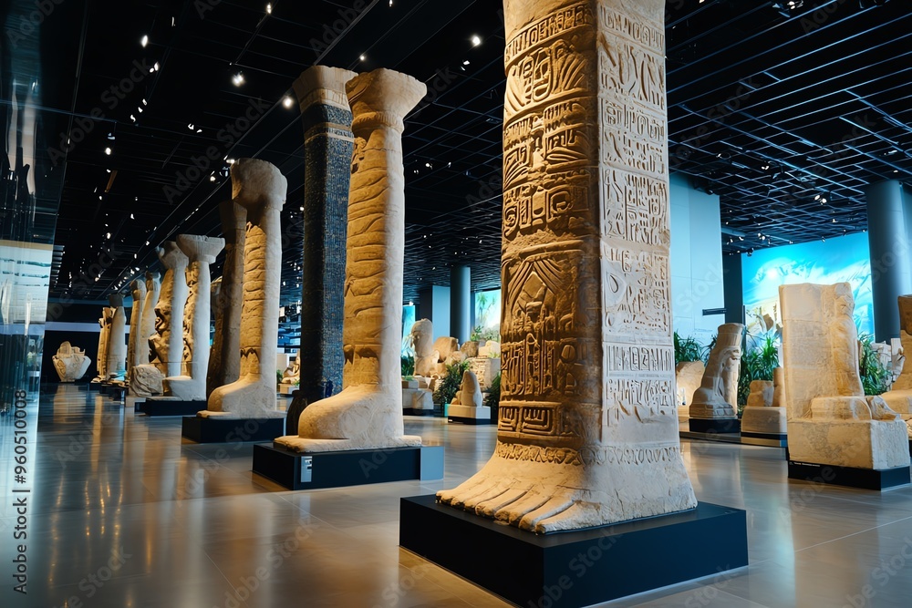 History museum exhibit on ancient Mesopotamia with cuneiform tablets ...