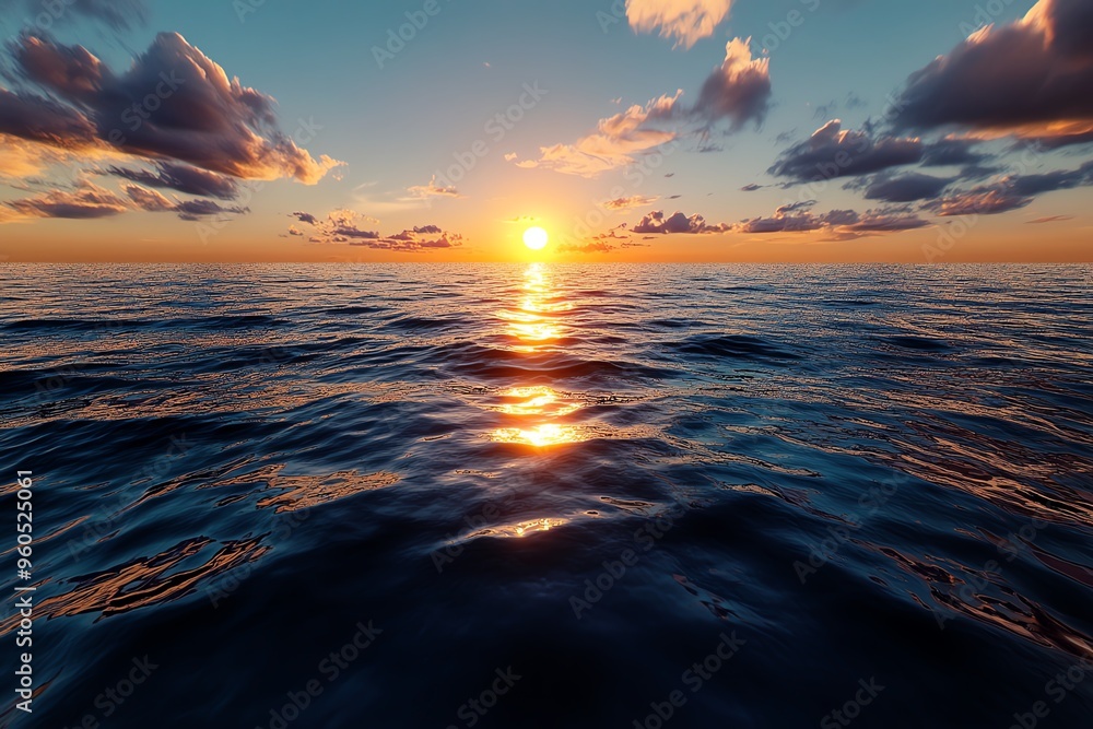 Sunset sky horizon is captured in a realistic photo of the sun dipping ...