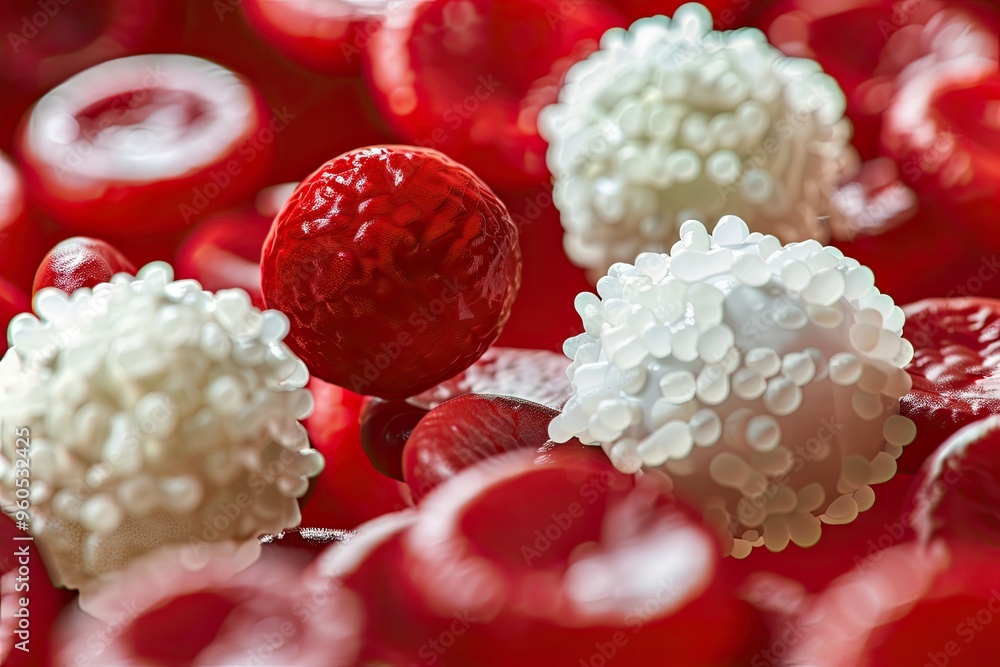 A detailed macro shot of red and white blood cells in a blood vessel ...