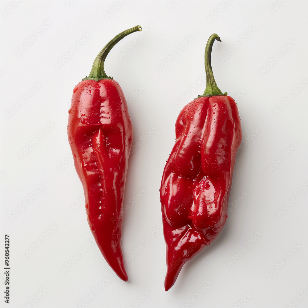 Ghost pepper chile pepper fruit group, studio photography white background with soft lights ...
