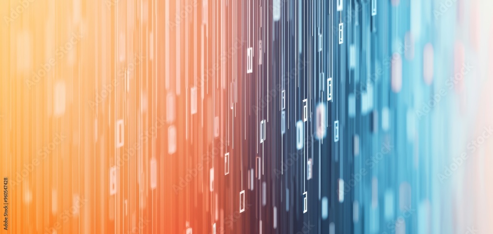 Cascading streams of binary digits overlaid with light side view ...