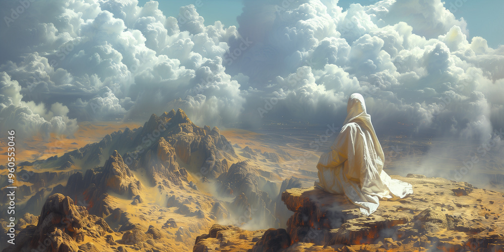 Moses receiving the ten commandments at Mount Sinai, religion and faith ...