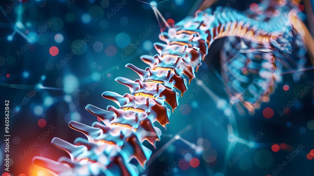 Anatomical, biological wireframe landing page template. 3d spine ...