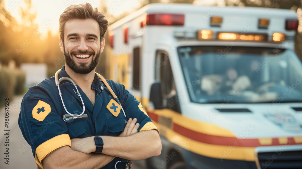 A Happy Paramedic With Crossed Arms in Uniform Standing Confidently by ...