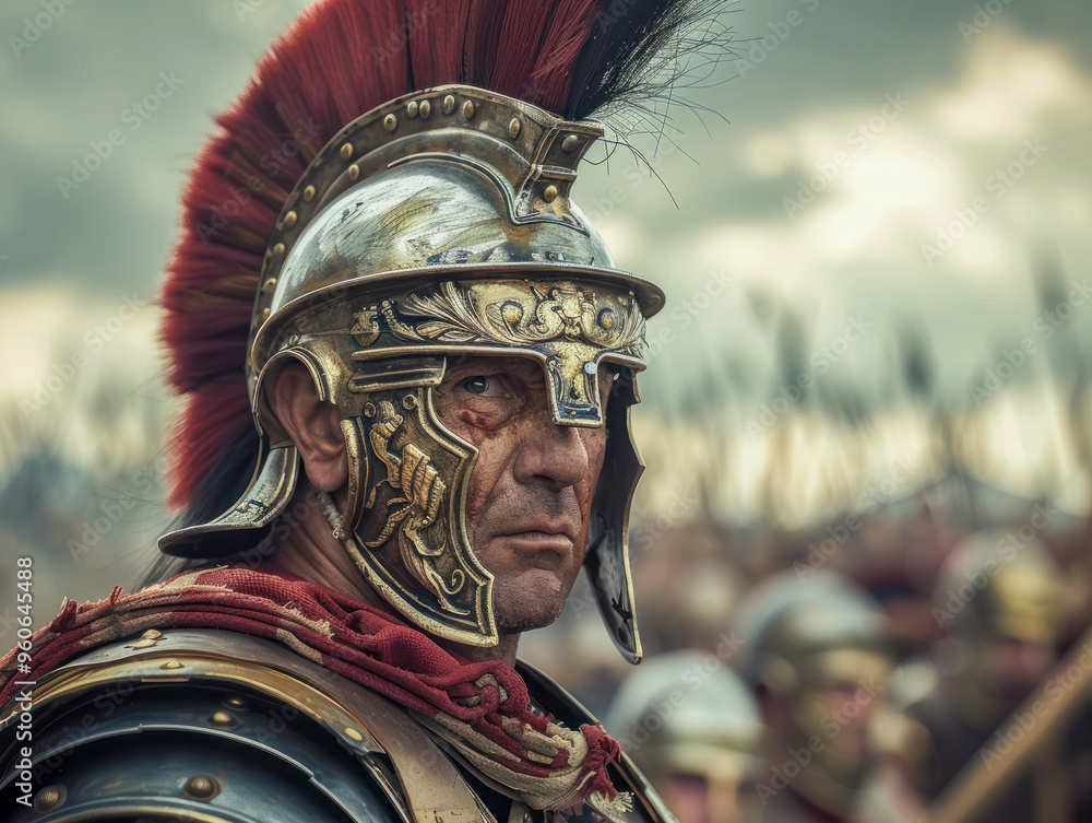 Primus pilus leading soldiers into battle with fierce expression Stock ...