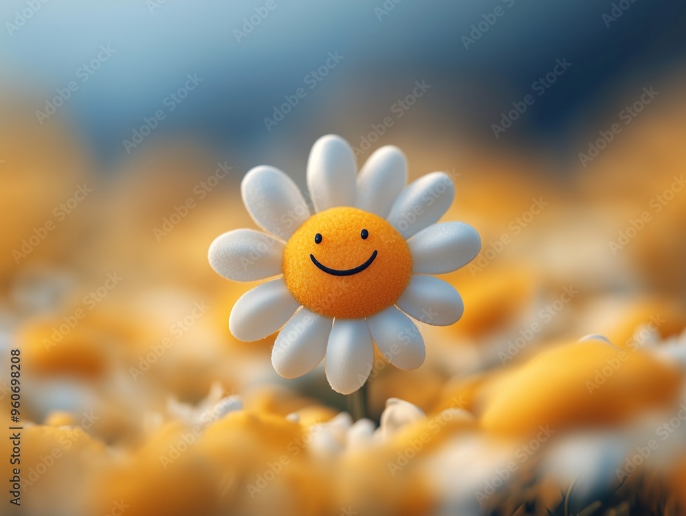 A cute little daisy flower with a smiley face in the center Stock Photo ...