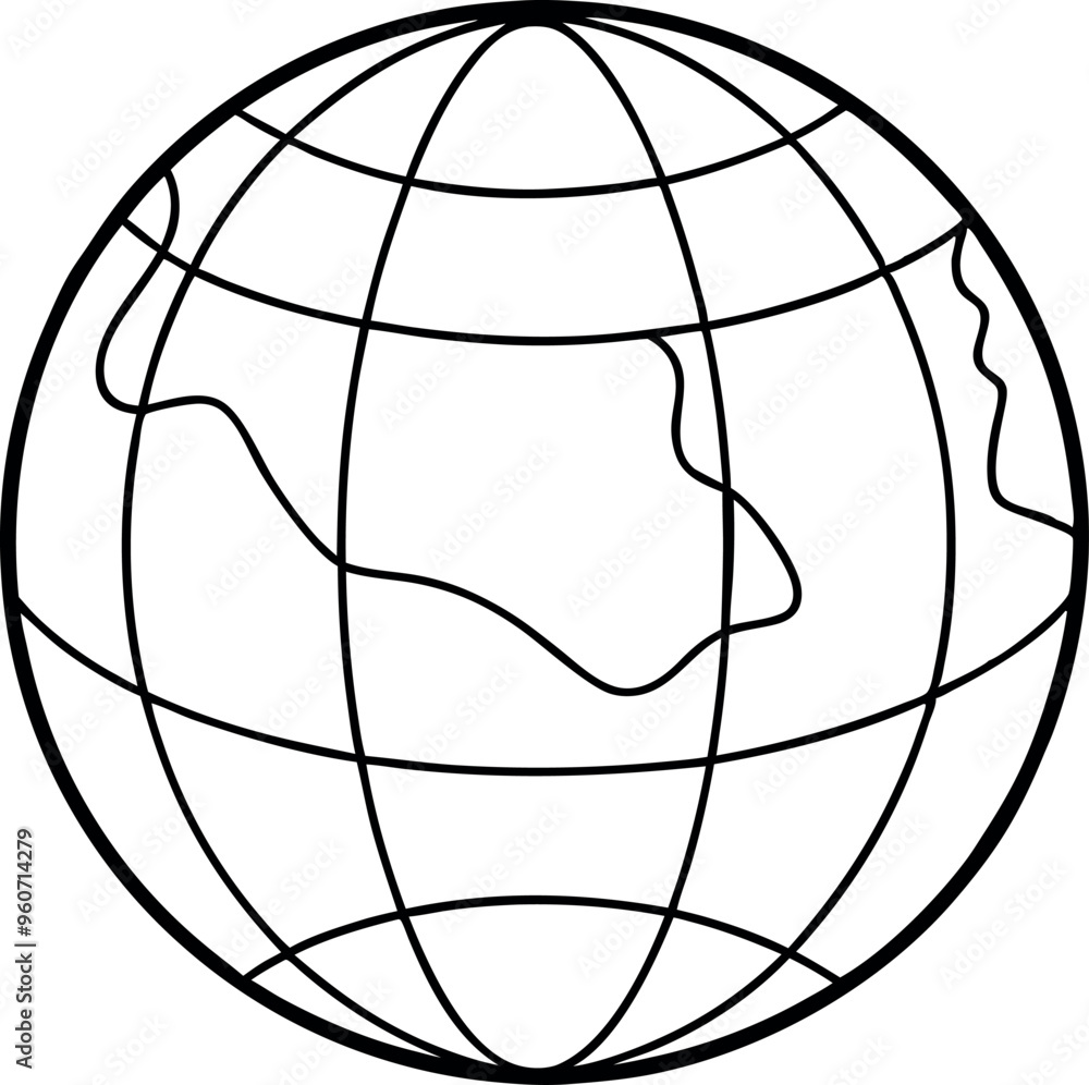 Minimalistic Black and White Outline Drawing of a Globe Symbolizing ...