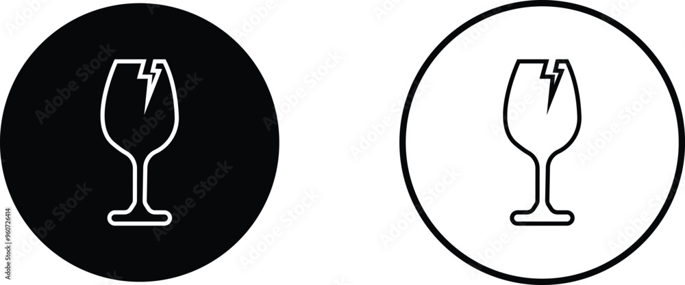 Packaging Sticker fragile handle with care icons set. warning label, fragile label with broken ...