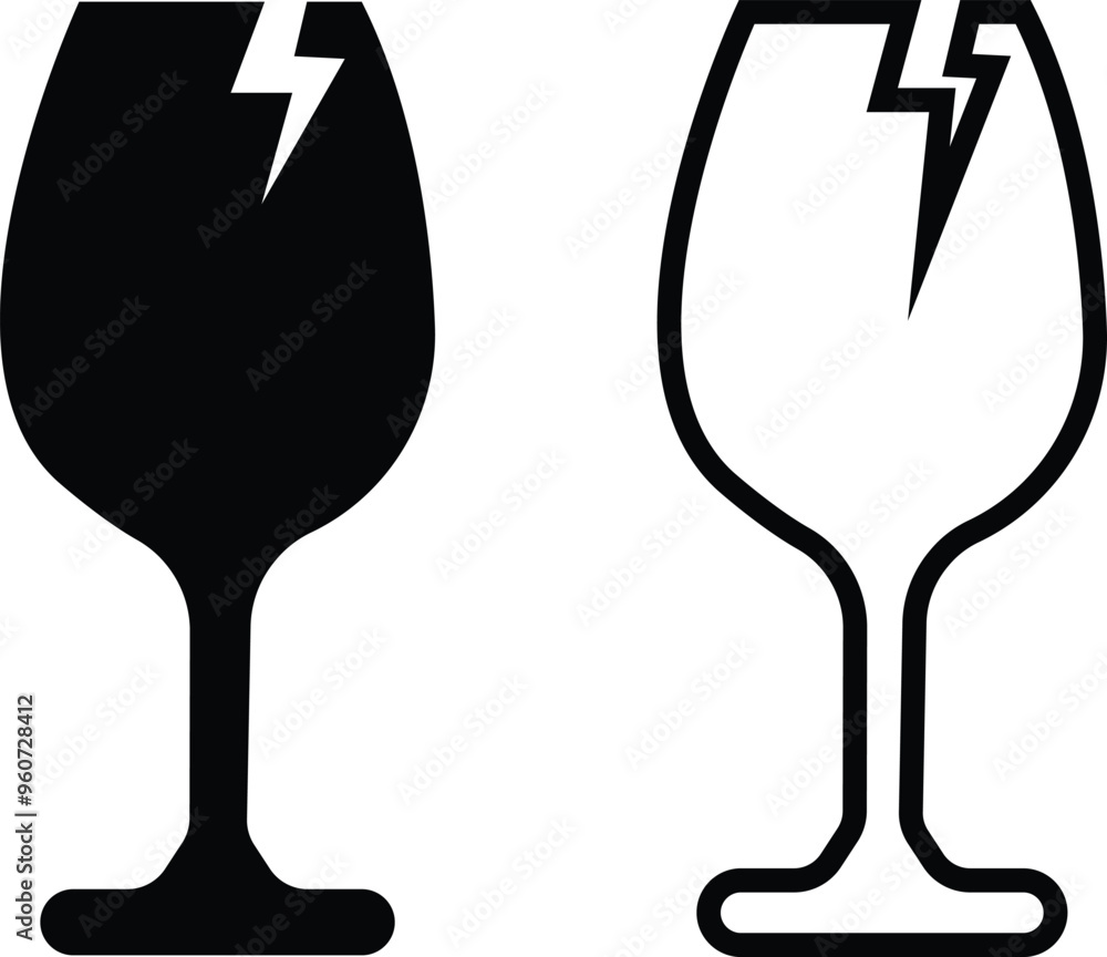 Packaging Sticker fragile handle with care icons set. warning label, fragile label with broken ...