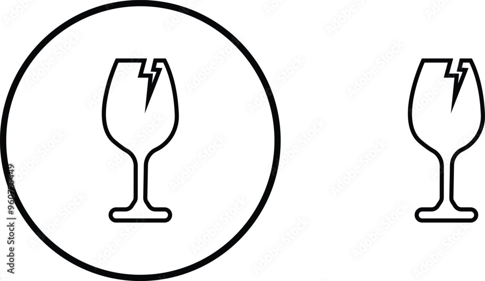 Packaging Sticker fragile handle with care icons set. warning label, fragile label with broken ...