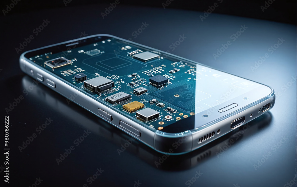 Illustrative fictional representation of a transparent cell phone shows ...