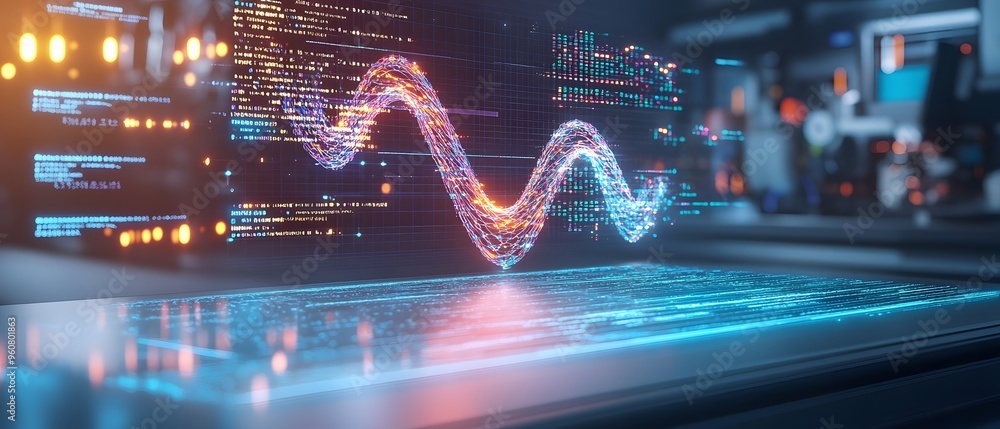 DNA sequencing machine at work in a sterile lab, glowing with digital ...