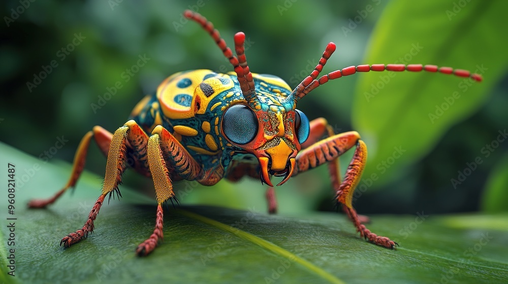 weird insect with an unusual body shape and vivid, contrasting colors ...