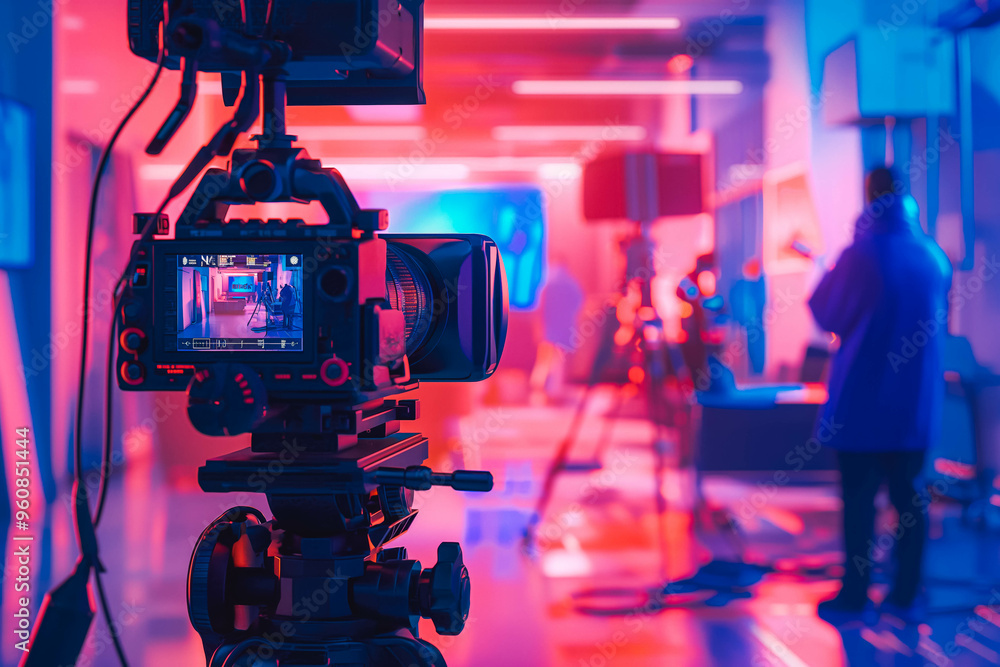 Filming interview. Behind the scene concept. Cameraman working on ...