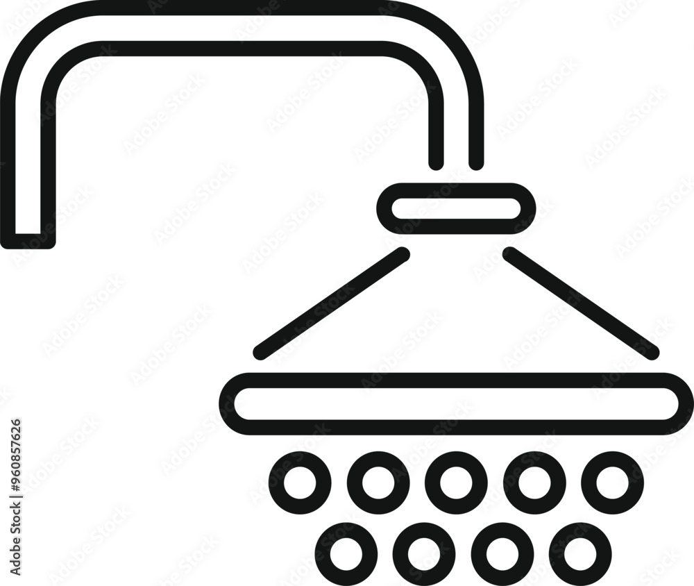 Simple outline vector of a shower head pouring water drops, perfect for ...