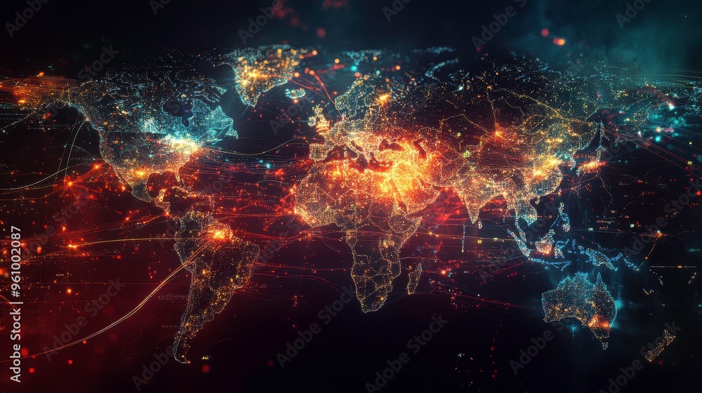 Interactive map of global e-commerce activity, close-up on real-time ...