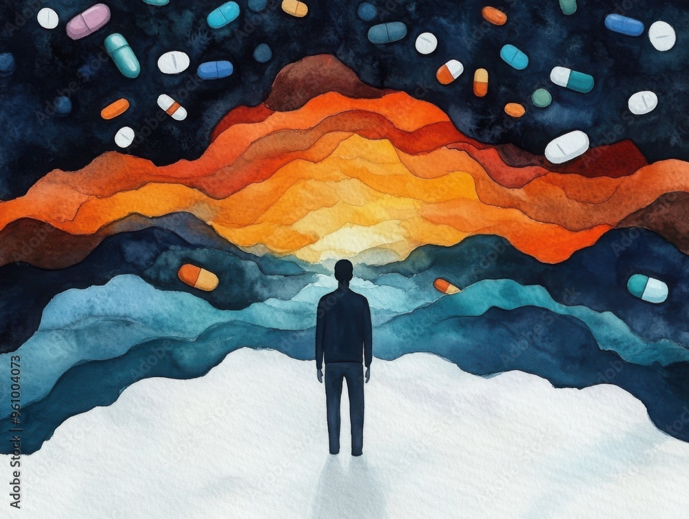 Surreal watercolor illustrating depression as an overwhelming storm ...