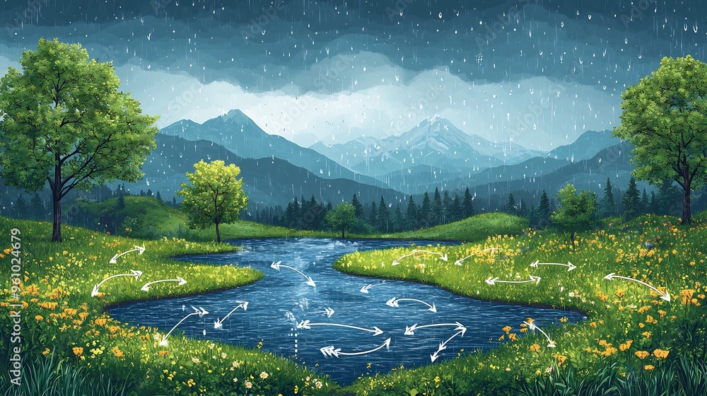 Water Cycle Nature An infographic illustrating the stages of the water ...