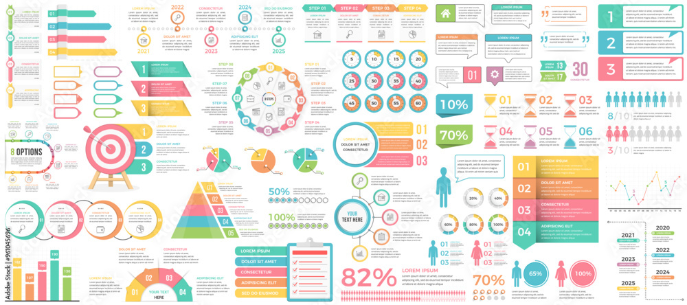 Collection of infographic templates and elements, diagrams and graphs ...