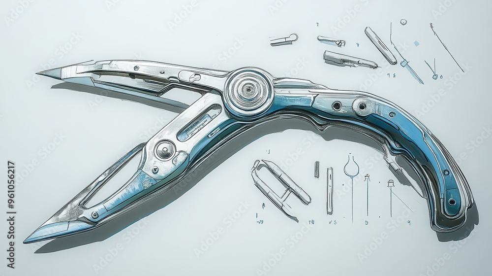Technical drawing of pliers, showing the inner mechanism and handle ...