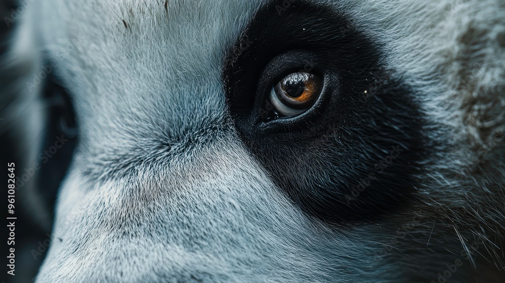 Zoomed-in shot of a panda's face, with one side in focus, its eye ...
