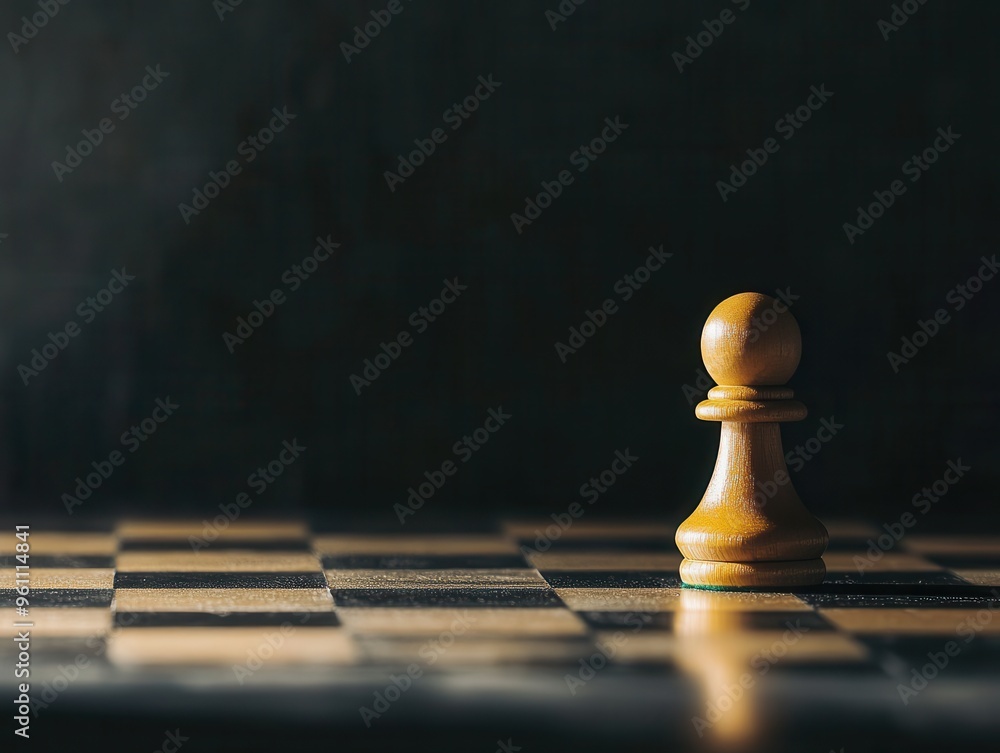 Single Wooden Chess Pawn on a Chessboard with Dark Background ...
