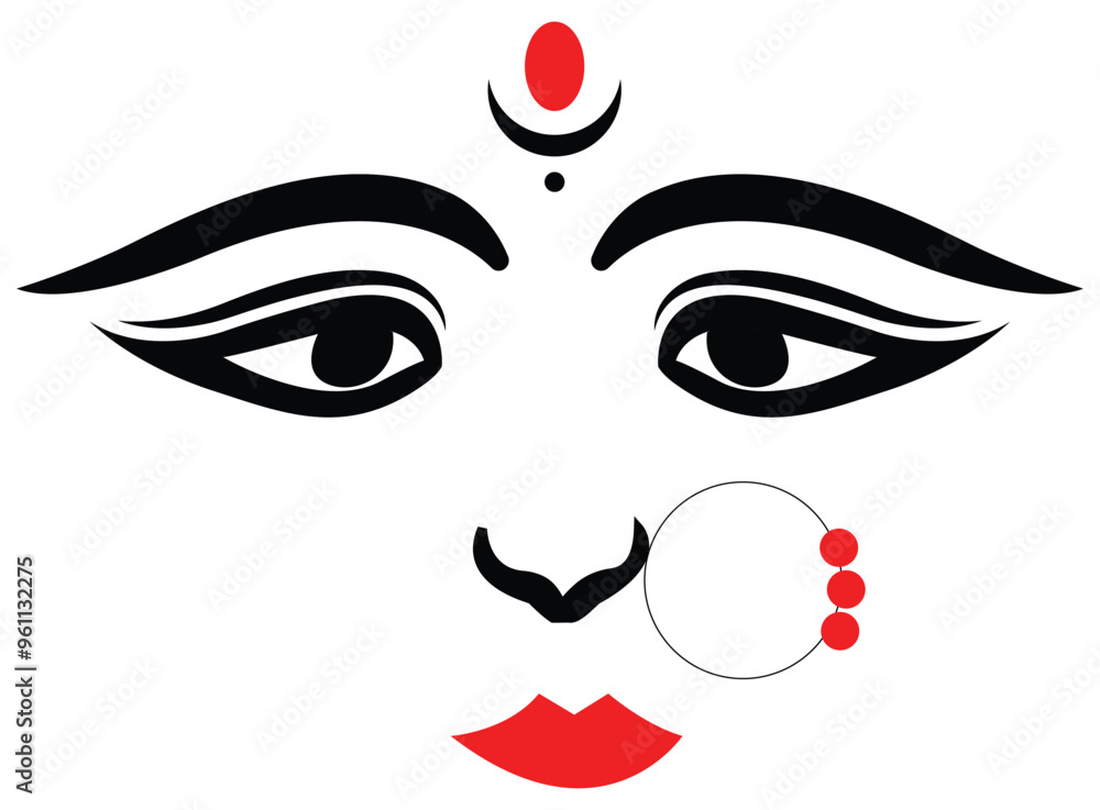 Maa Durga face outline vector for Durga puja Indian festival ...