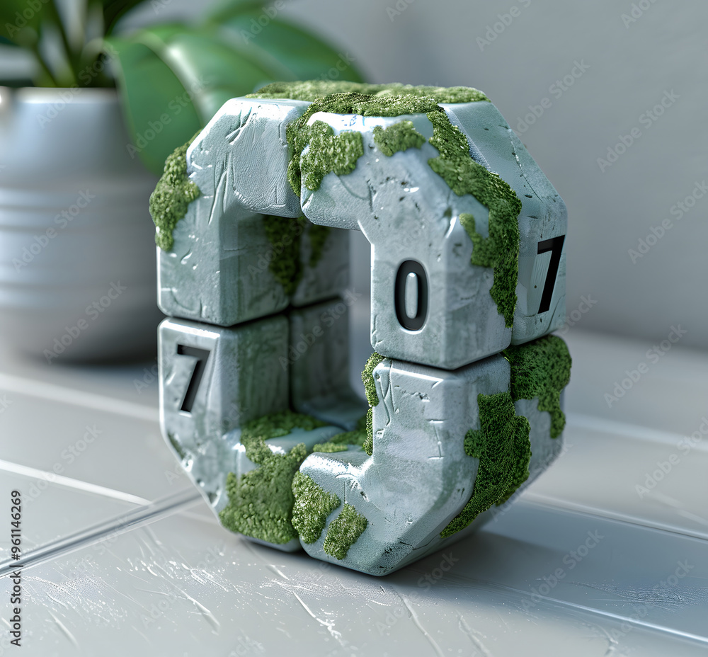 Rendering of only number 07 made of black and white colored squares on ...