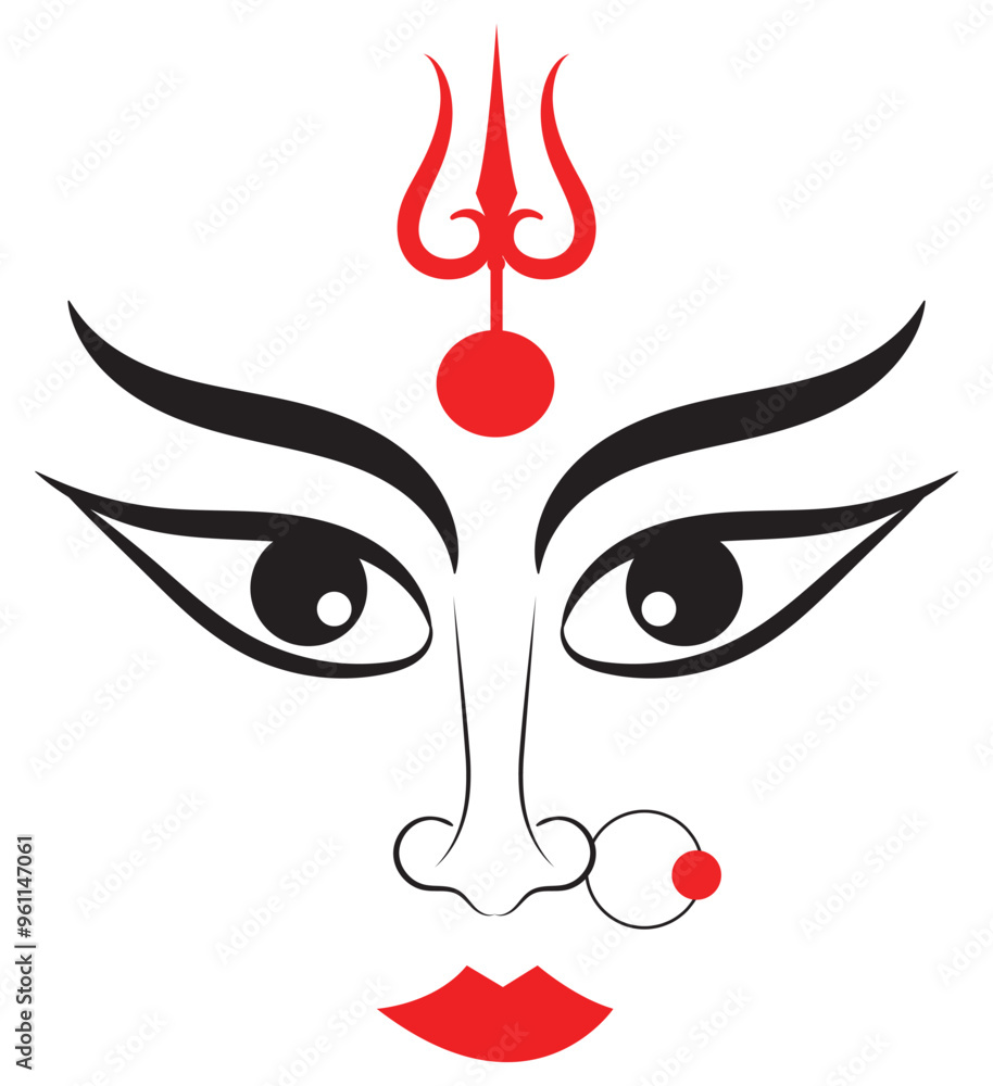Maa Durga face outline vector for Durga puja Indian festival ...