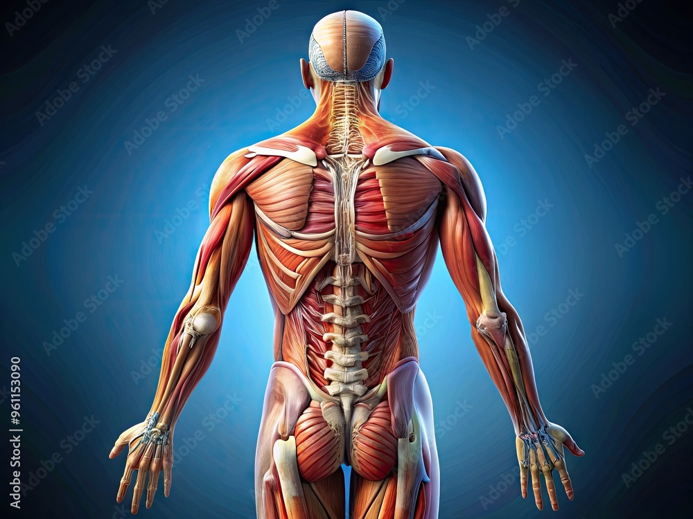 An Anatomical Diagram Of The Body From The Back, Showing The ...