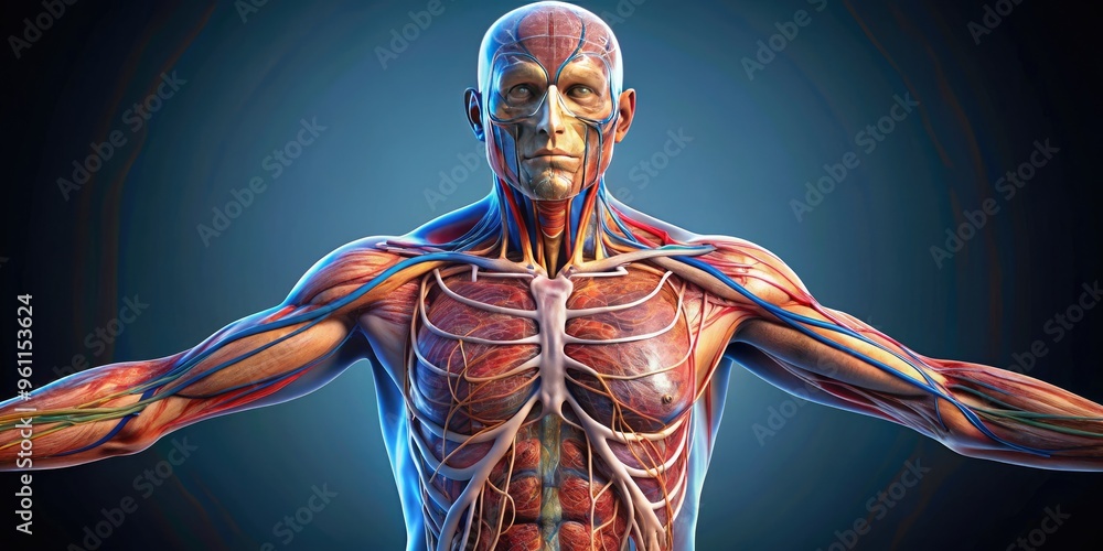Ilustración de Stock Anatomical Cross-Section Of Male Body Showing ...