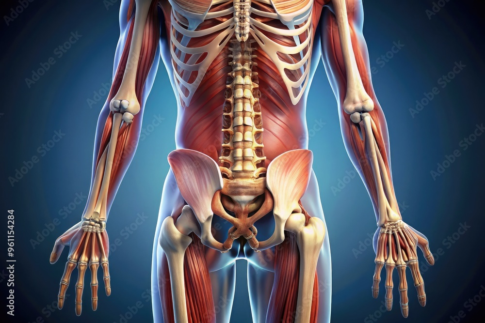 Anatomical Illustration Showing The Skeletal Structure And Muscular ...
