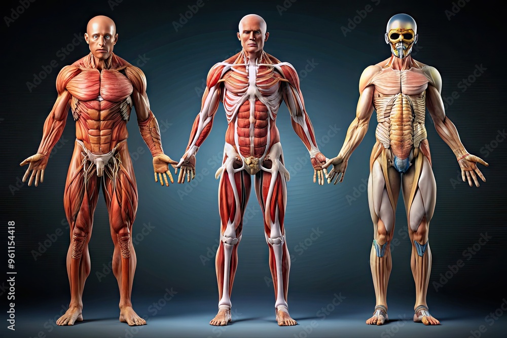 Anatomically Correct Diagram Of The Male Human Body Illustrating The Skeletal, Muscular, And ...