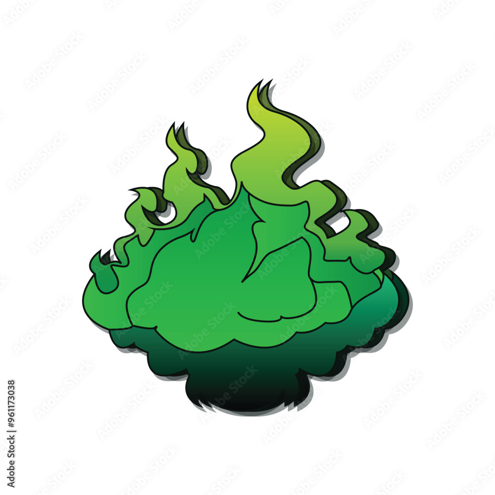 toxic green comic fire with smoke effect cartoon vector isolated on ...